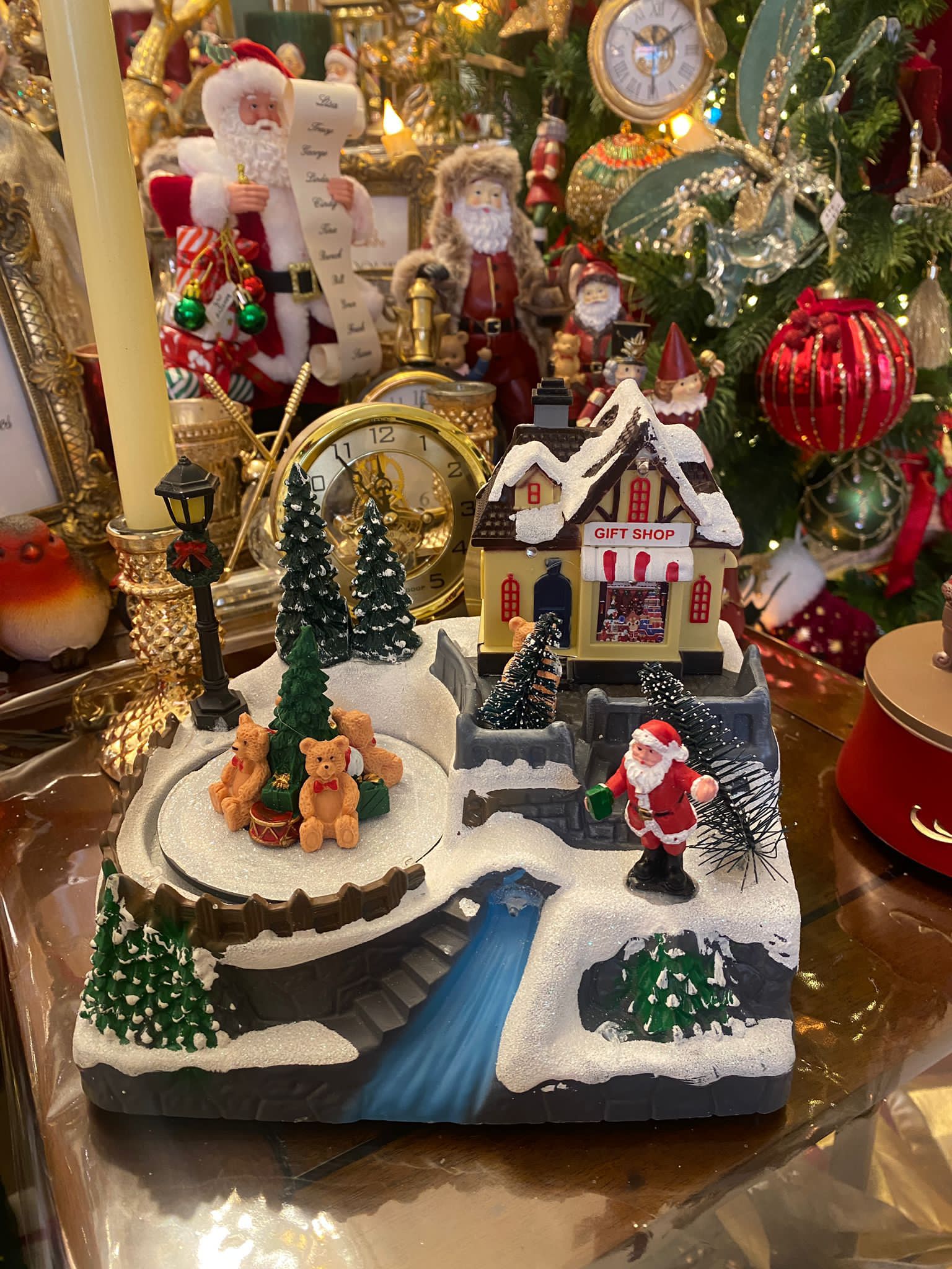 Lit Animated Village with River Santa Gift Shop 19cm - Allure Online Shop