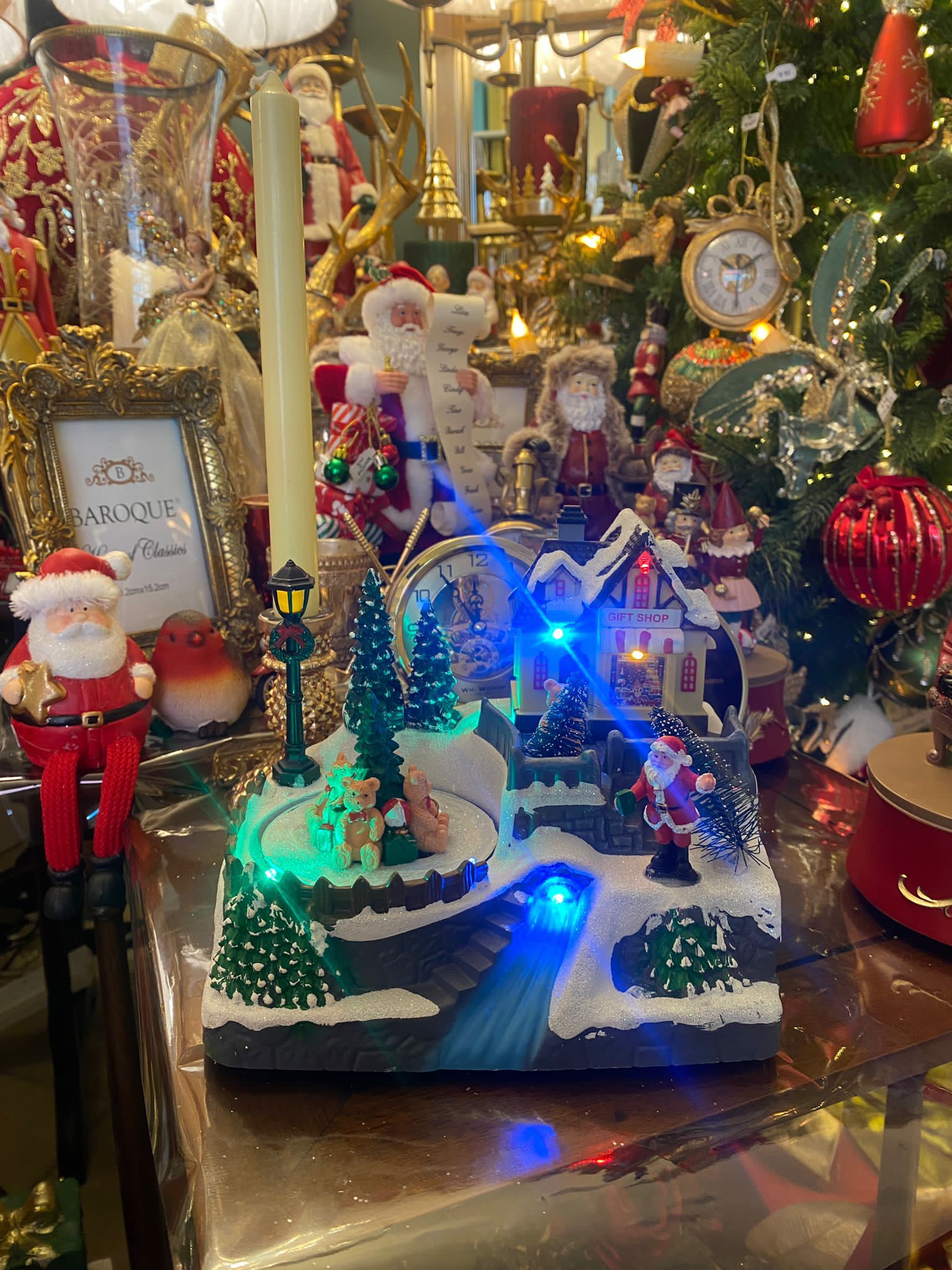 Lit Animated Village with River Santa Gift Shop 19cm - Allure Online Shop